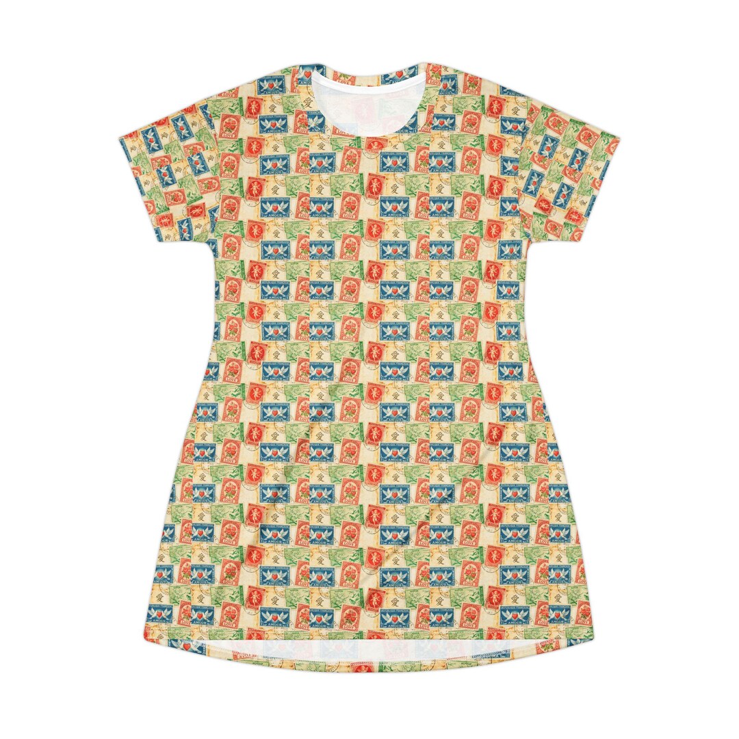 Vintage Floral Postage Stamp Pattern T-shirt Dress - Etsy