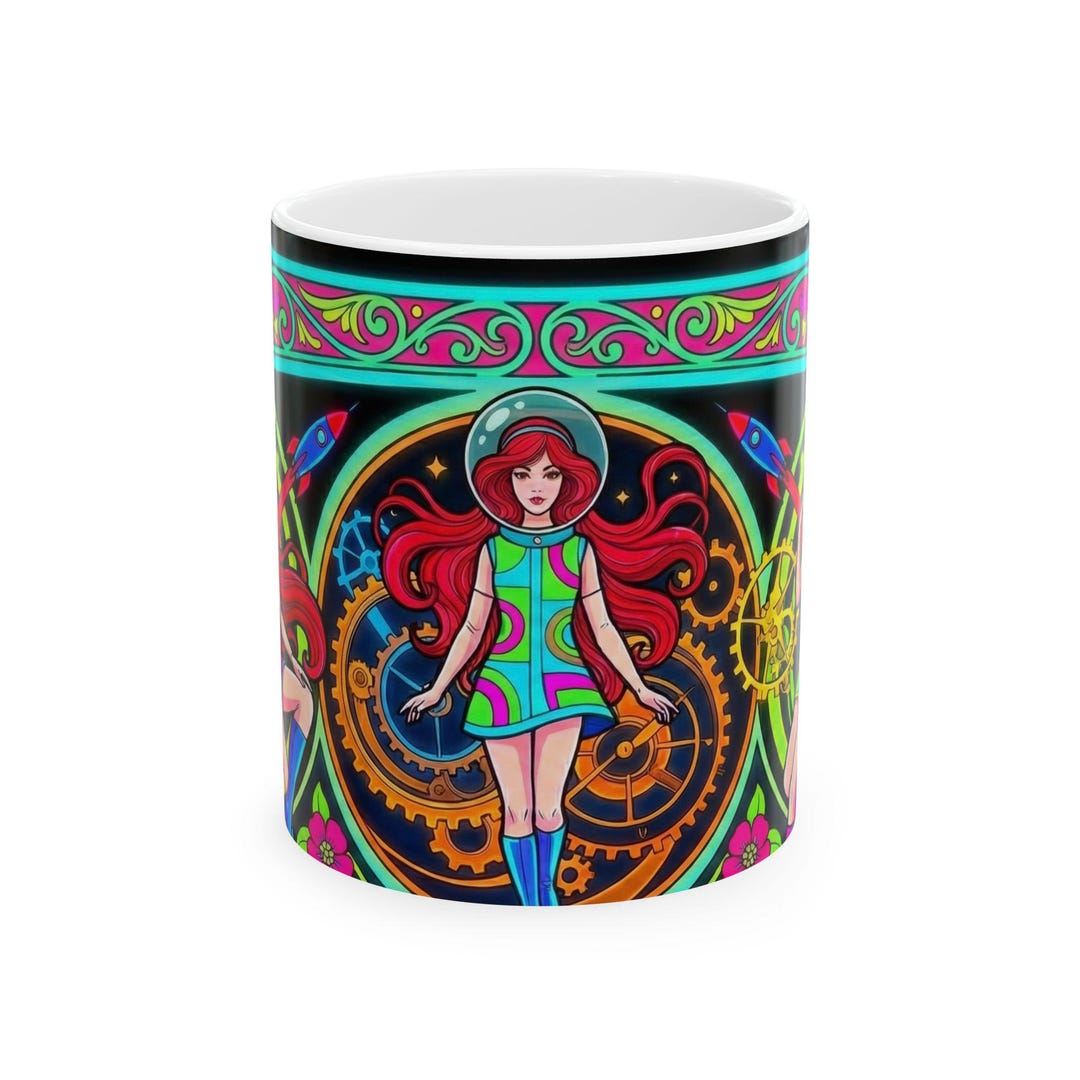 Retro Space Girl Mug | Psychedelic 60s Pop Art Ceramic Coffee Cup - Etsy