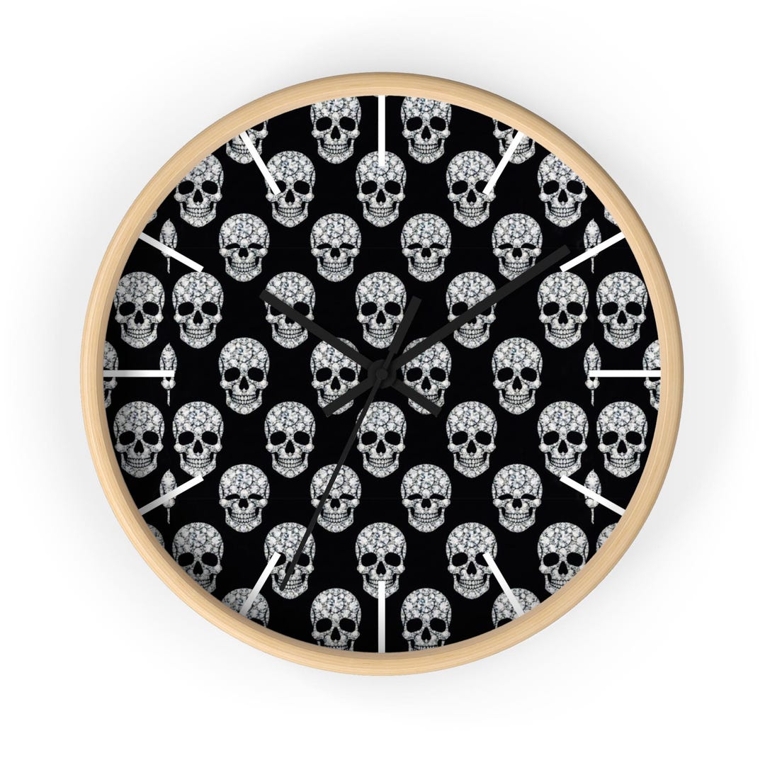 Skull Pattern Wall Clock | Gothic Skull and Bones Timepiece - Etsy