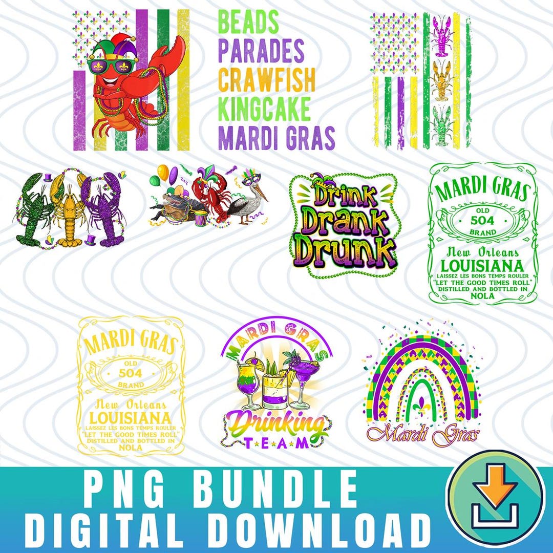 Mardi Gras PNG Bundle Louisiana New Orleans Realistic Knit Crochet 1st ...