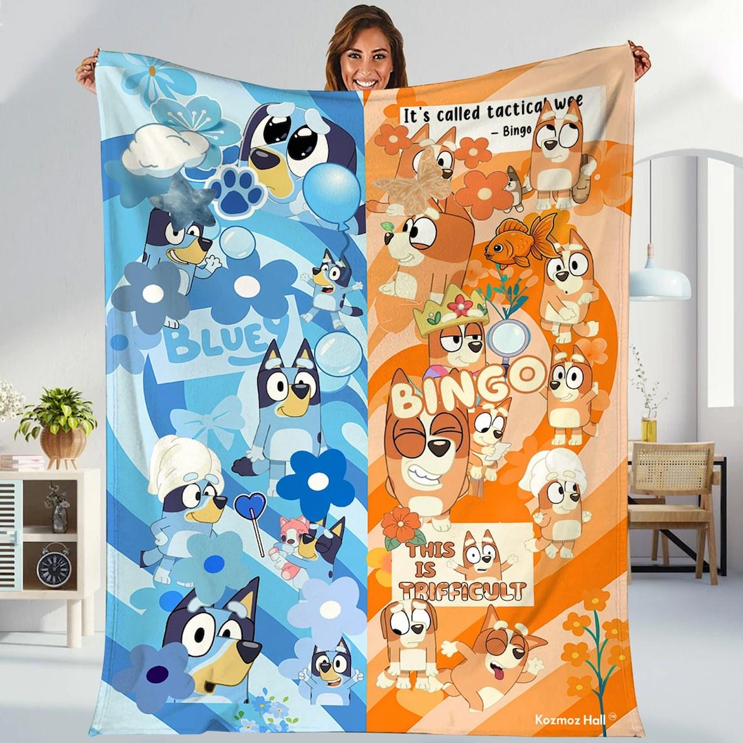 Bluey Bingo Blanket, Bluey Heeler and Bingo Heeler Blanket, Funny Blue ...