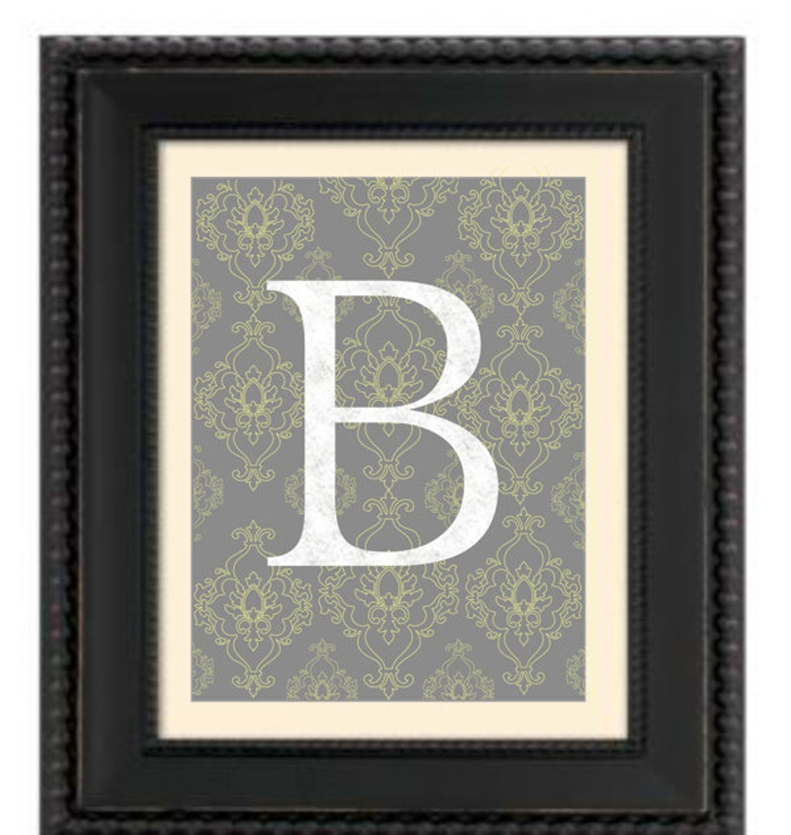 Initial Art Print Letter Art Monogram Print Damask Gift | Etsy