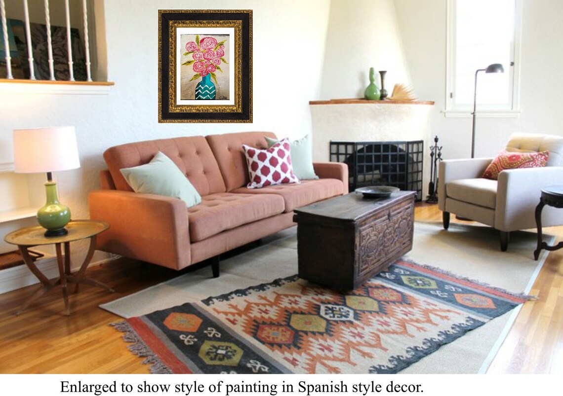 Mexican Folk Art Flower Print Spanish Wall Decor Mid Century - Etsy