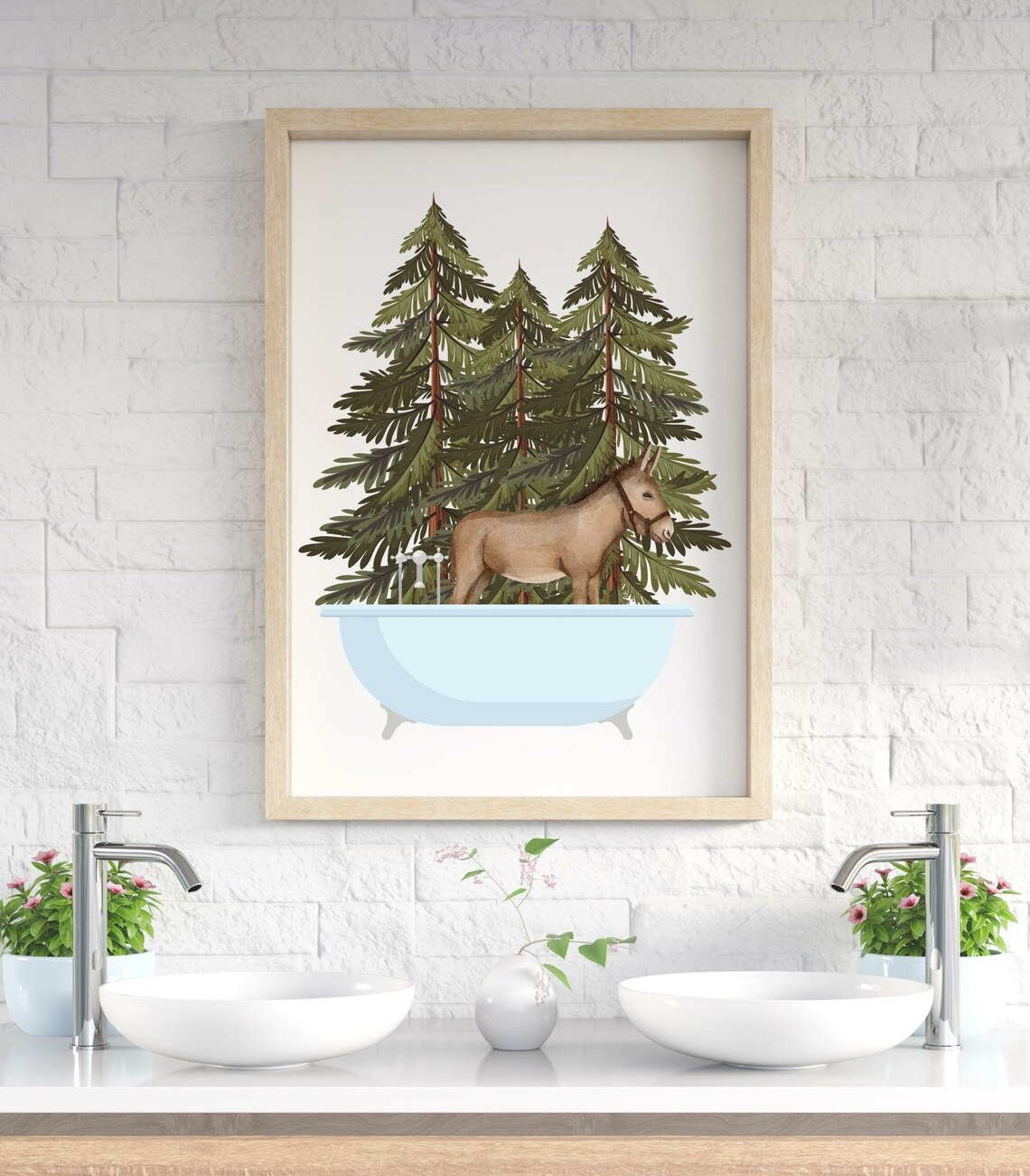 Mule Art Print, Bathroom Wall Decor, Tub, Funny Donkey Lover Gift ...