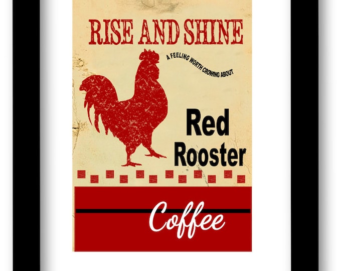 Red Rooster Coffee Art Print, Vintage Red Rooster, Farmhouse Decor ...