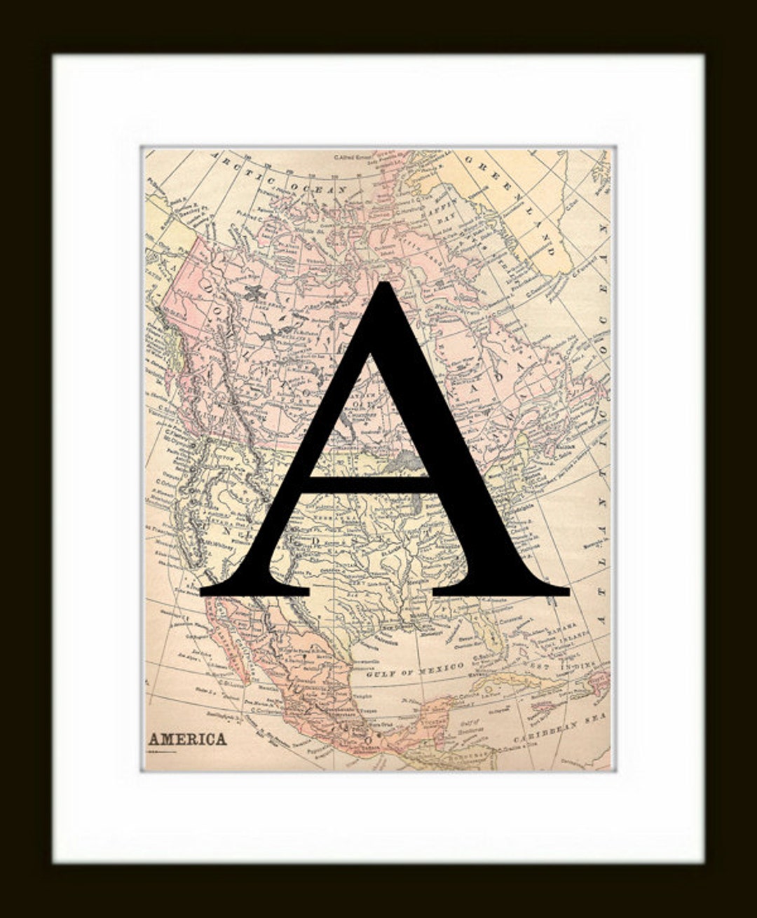 Letter Art Print Monogram Map Wall Art Custom Initial - Etsy
