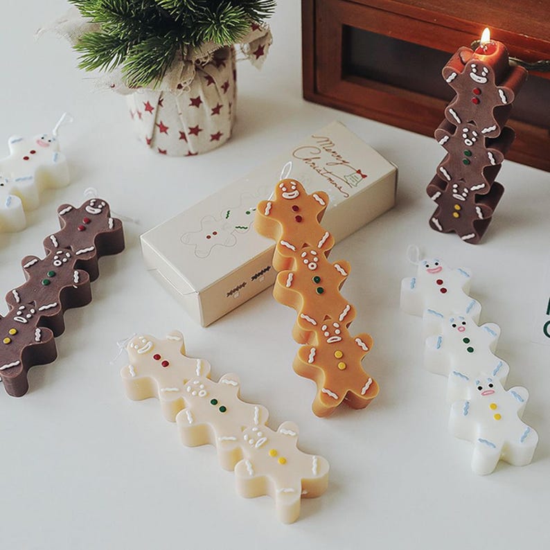 Stacked Gingerbread Shaped Candles: Cented Candle for Christmas Table ...