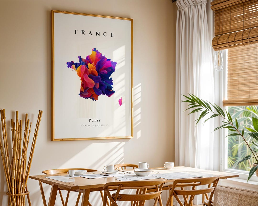 France Map Wall Art Print – Colorful Abstract Country Map, Modern ...