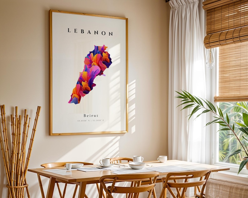 Lebanon Map Art Print, Floral Abstract Design (digital Download - Etsy ...
