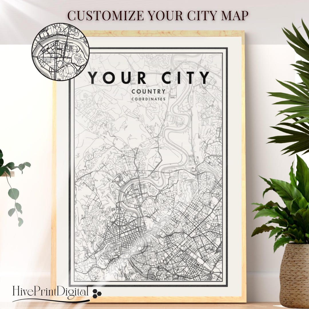 Custom Map - Personalized Map Poster - Any City Map - Digital Map Art ...