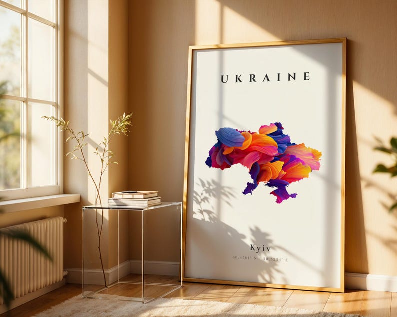 Ukraine Map Wall Art Print – Colorful Abstract Country Map, Modern ...