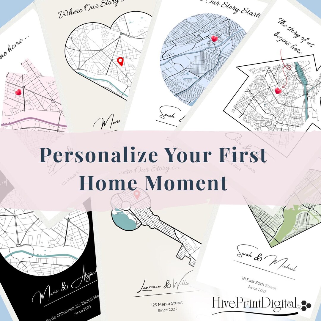 Personalized First Home Map Art Print, Housewarming Gift (digital ...