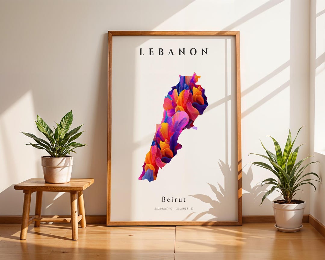 Lebanon Map Art Print, Floral Abstract Design (digital Download - Etsy ...