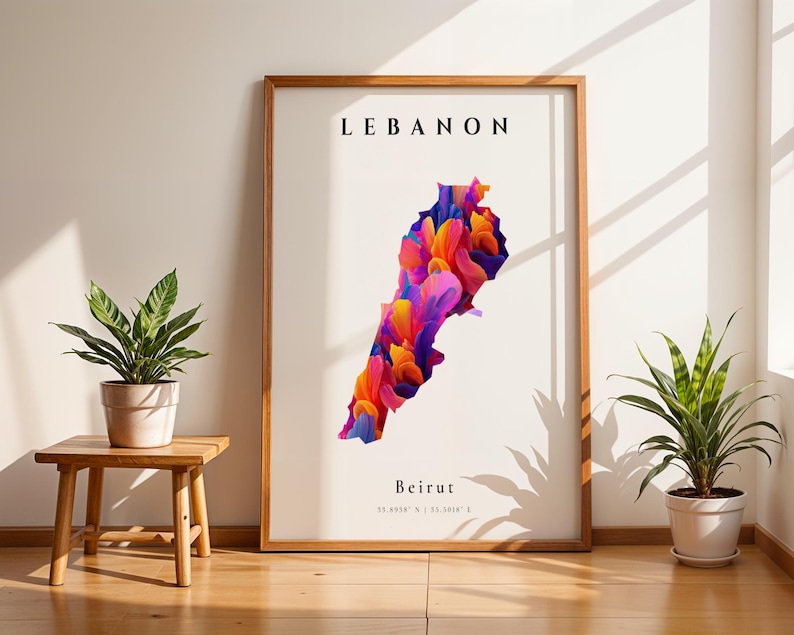 Lebanon Map Art Print, Floral Abstract Design (digital Download - Etsy ...