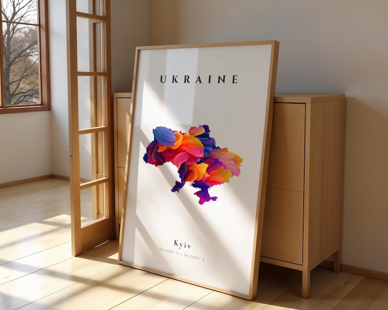 Ukraine Map Wall Art Print – Colorful Abstract Country Map, Modern ...