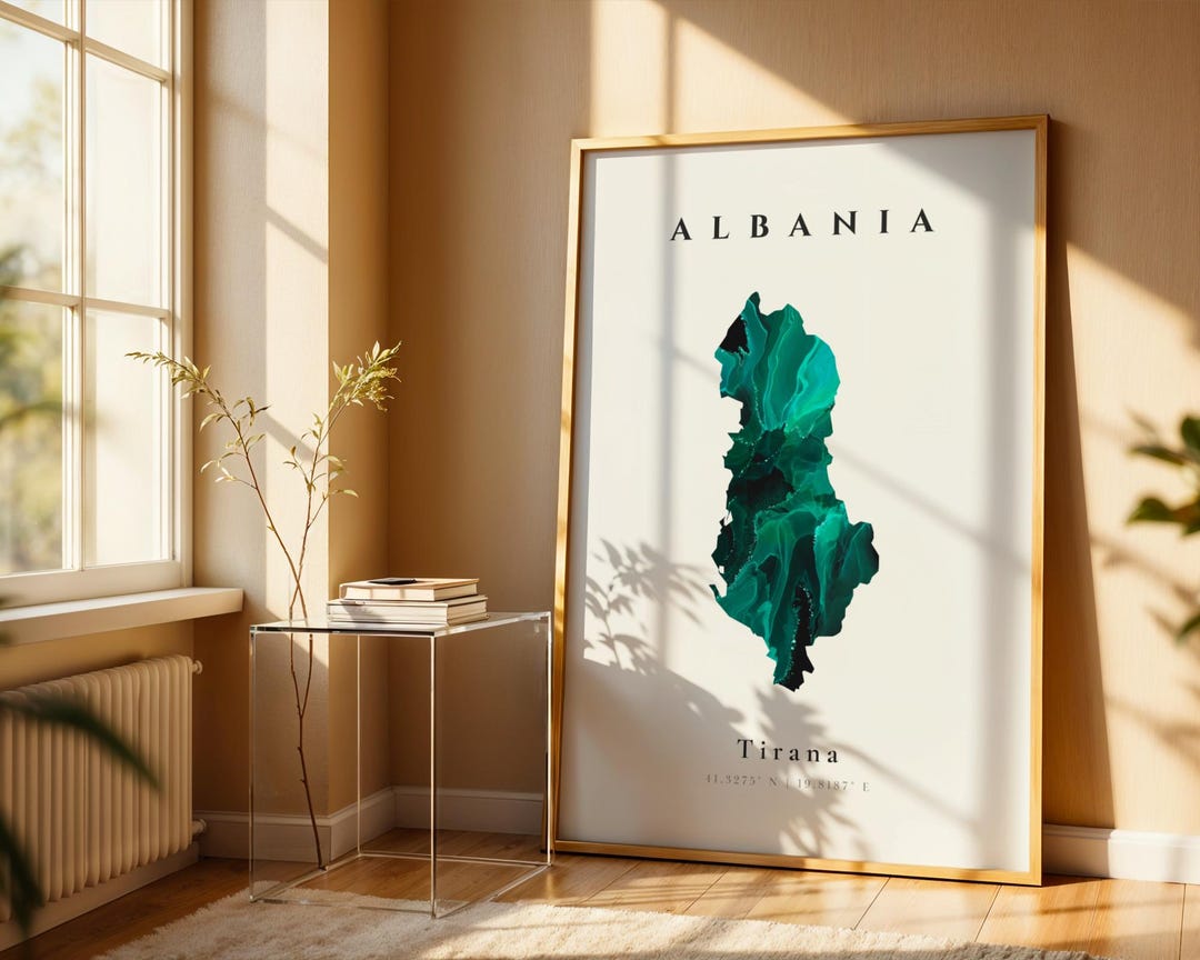 Albania Map Wall Art Print – Abstract Marble Country Map, Modern ...