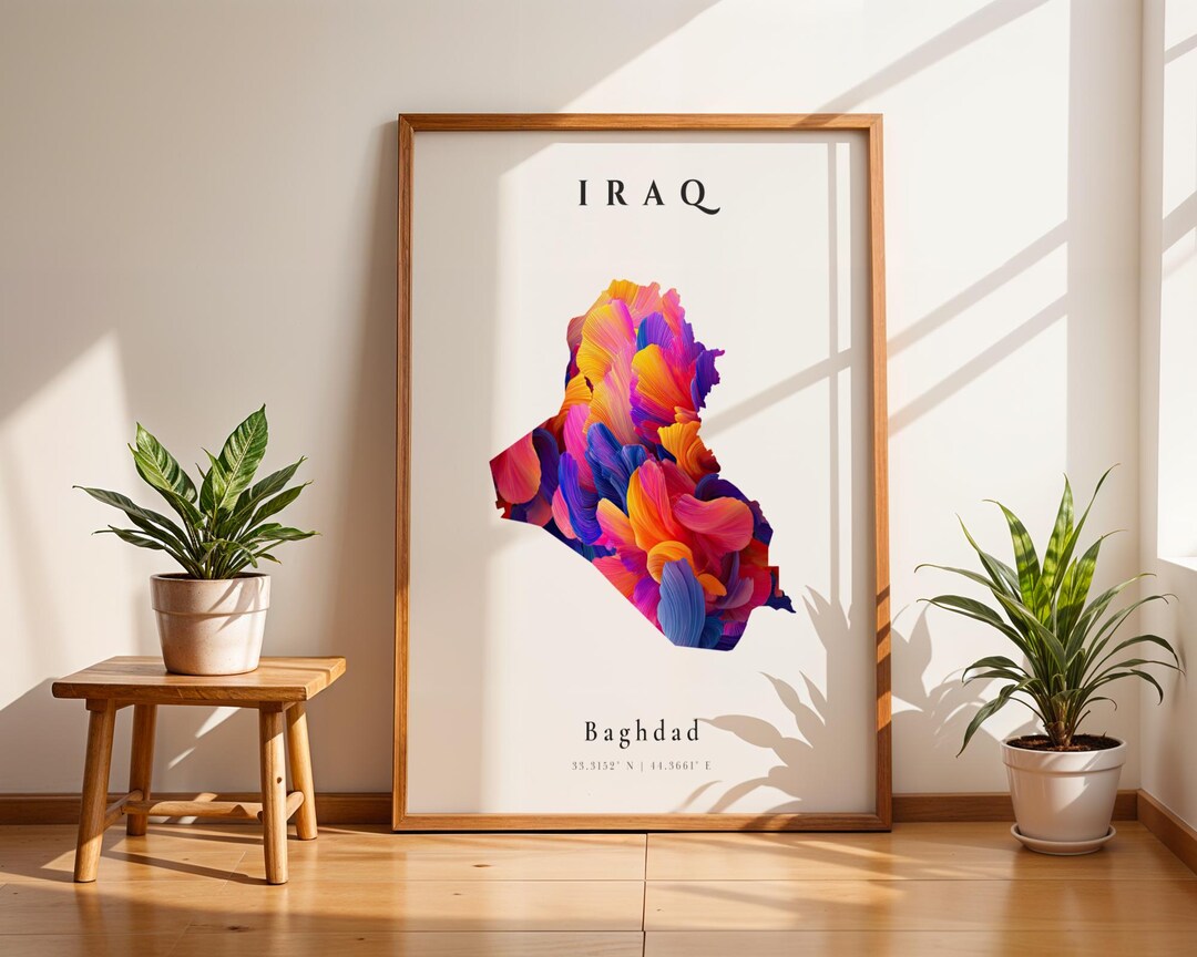Iraq Map Wall Art Print – Colorful Abstract Country Map, Modern Minimal ...