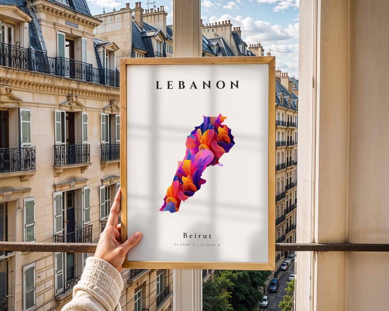 Lebanon Map Art Print, Floral Abstract Design (digital Download - Etsy ...