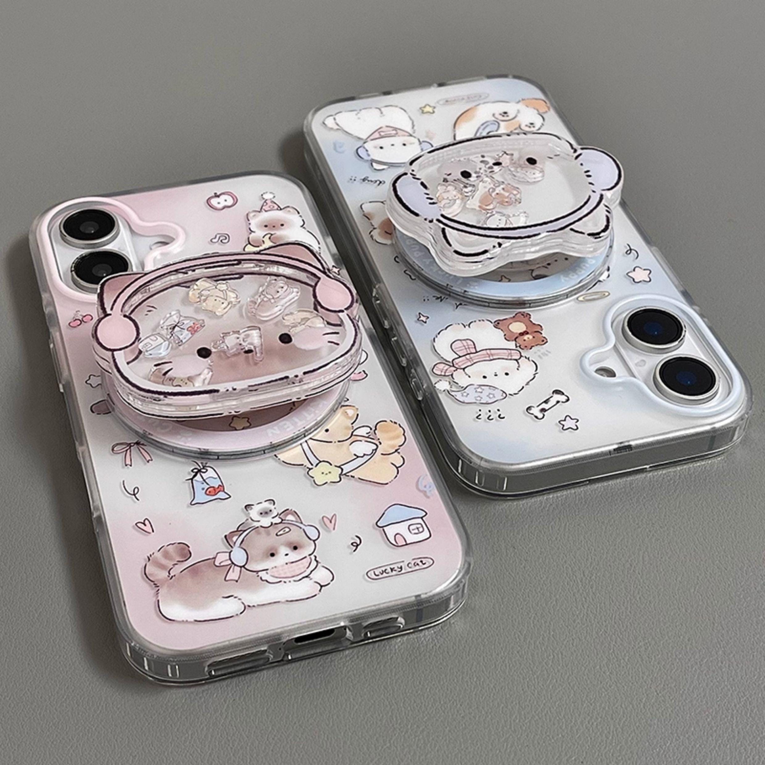 Cute Blue Dog Pink Cat Frosted Silicone Anti Drop Phone Case, iPhone 17 ...