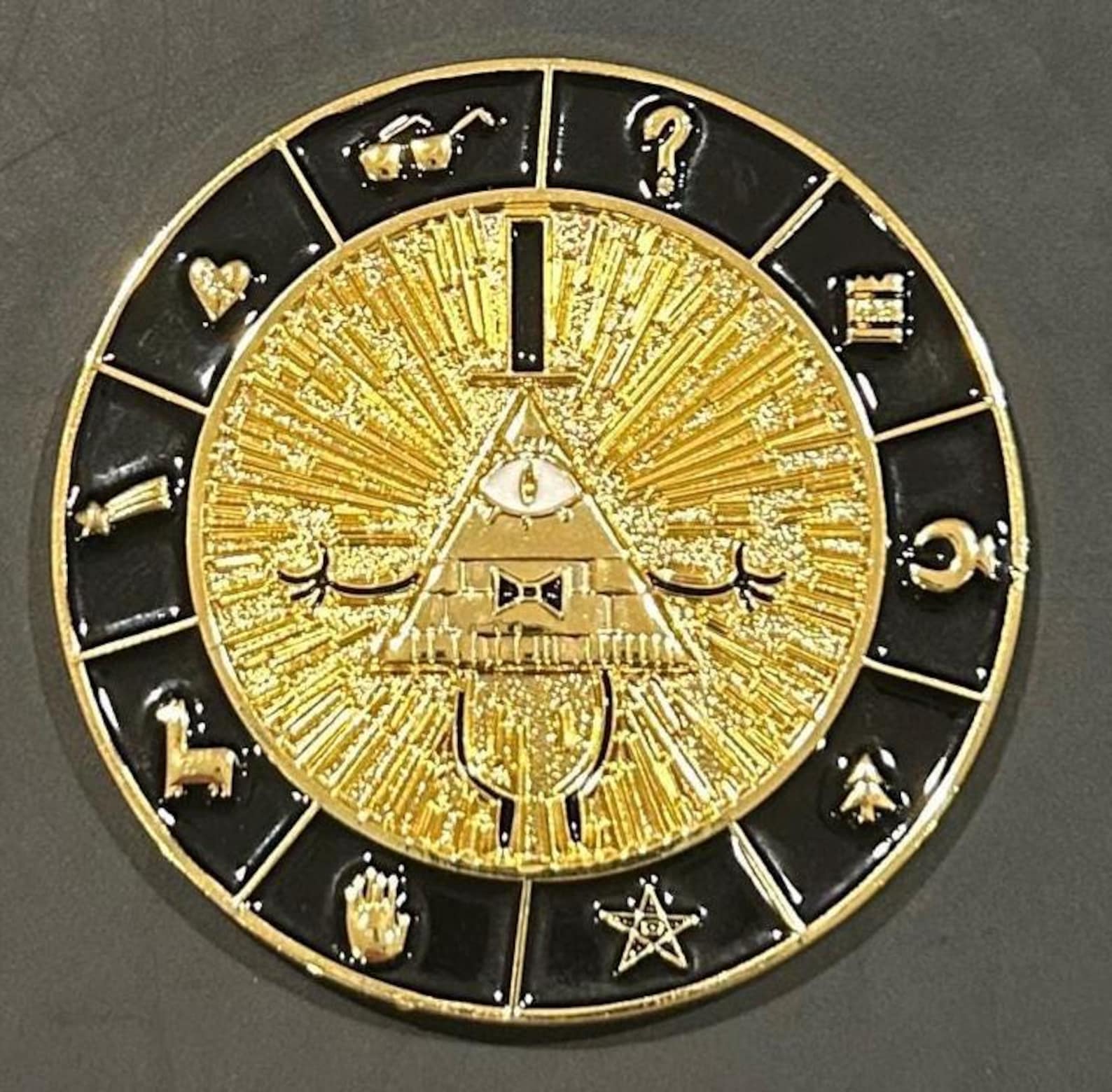 Bill Cipher Collector Coin | 3D Gold & Black Illuminati Token - Etsy