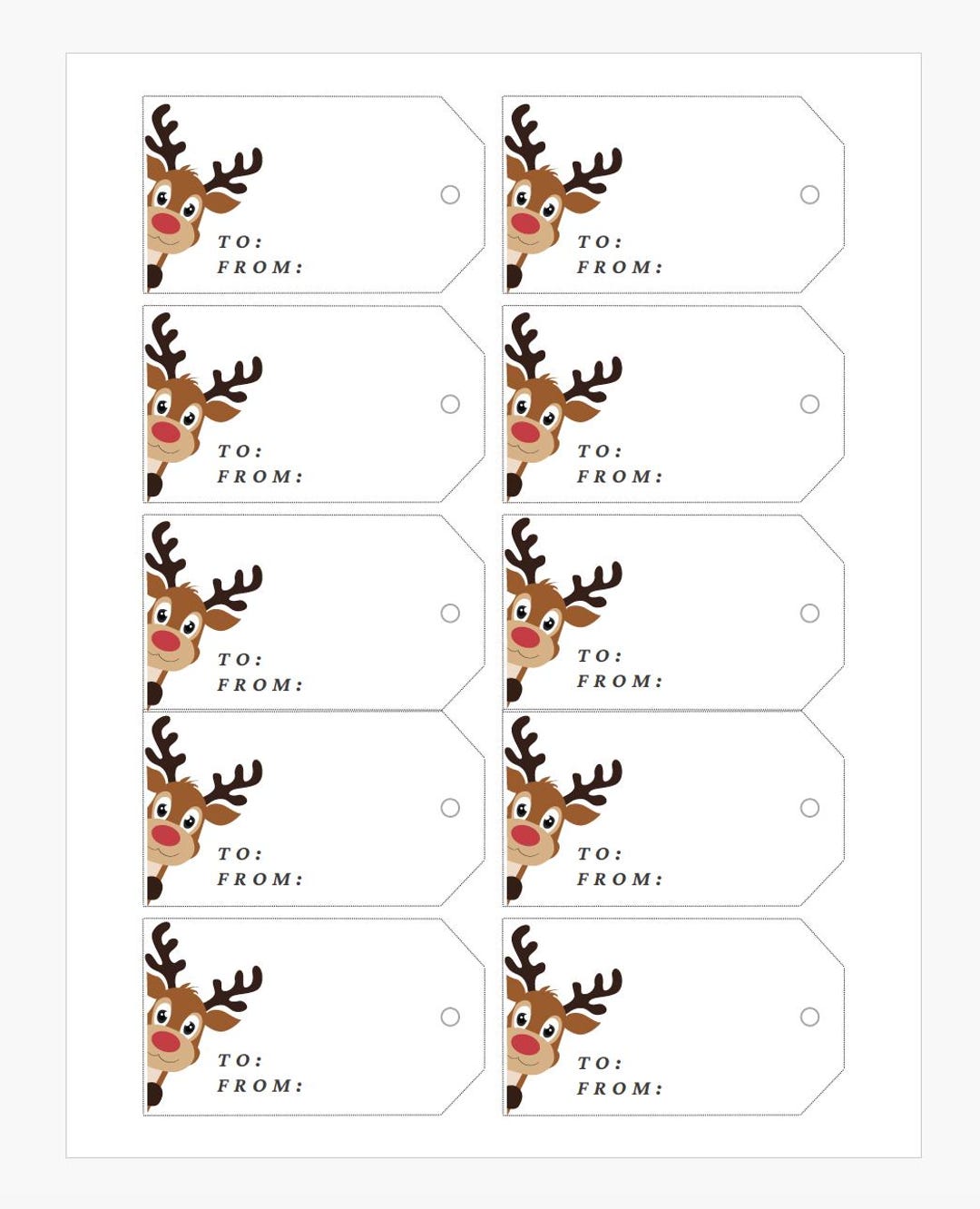 Printable Christmas Gift Tags - Rudolph, Full Colour - Etsy