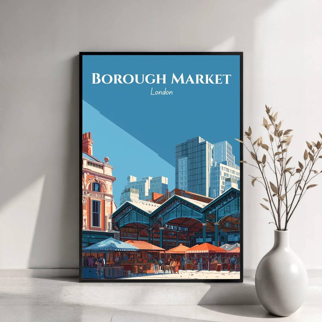 Borough Market Art Print: London Travel Poster, Illustrated Market ...