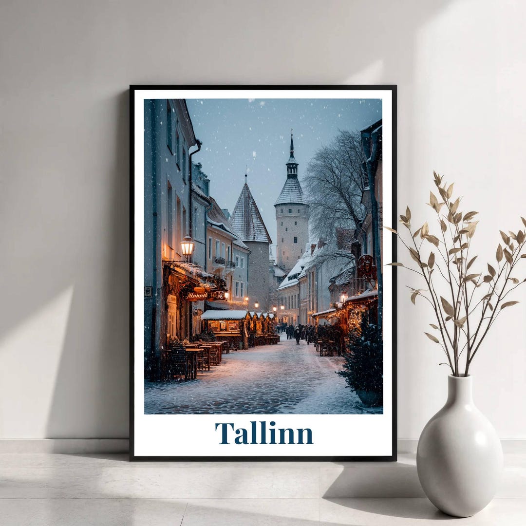 Winter Tallinn Poster | Christmas Tallinn Travel Print | Snowy City ...