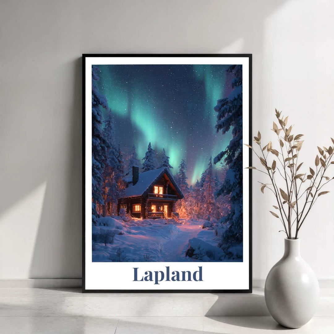 Lapland Travel Print Christmas Poster: Festive Nordic Santa Village ...