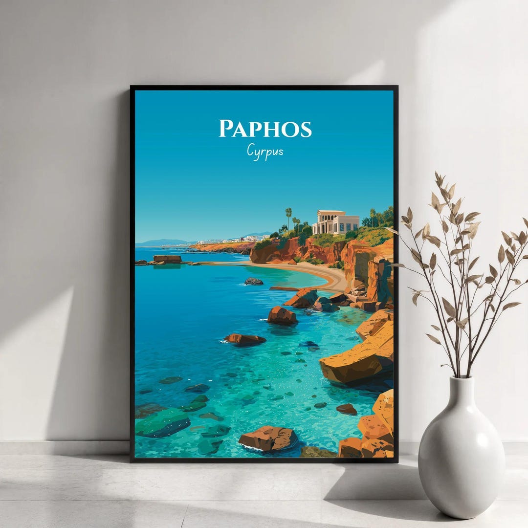 Paphos Travel Poster | Paphos Cyprus Wall Art | Mediterranean Coastal ...