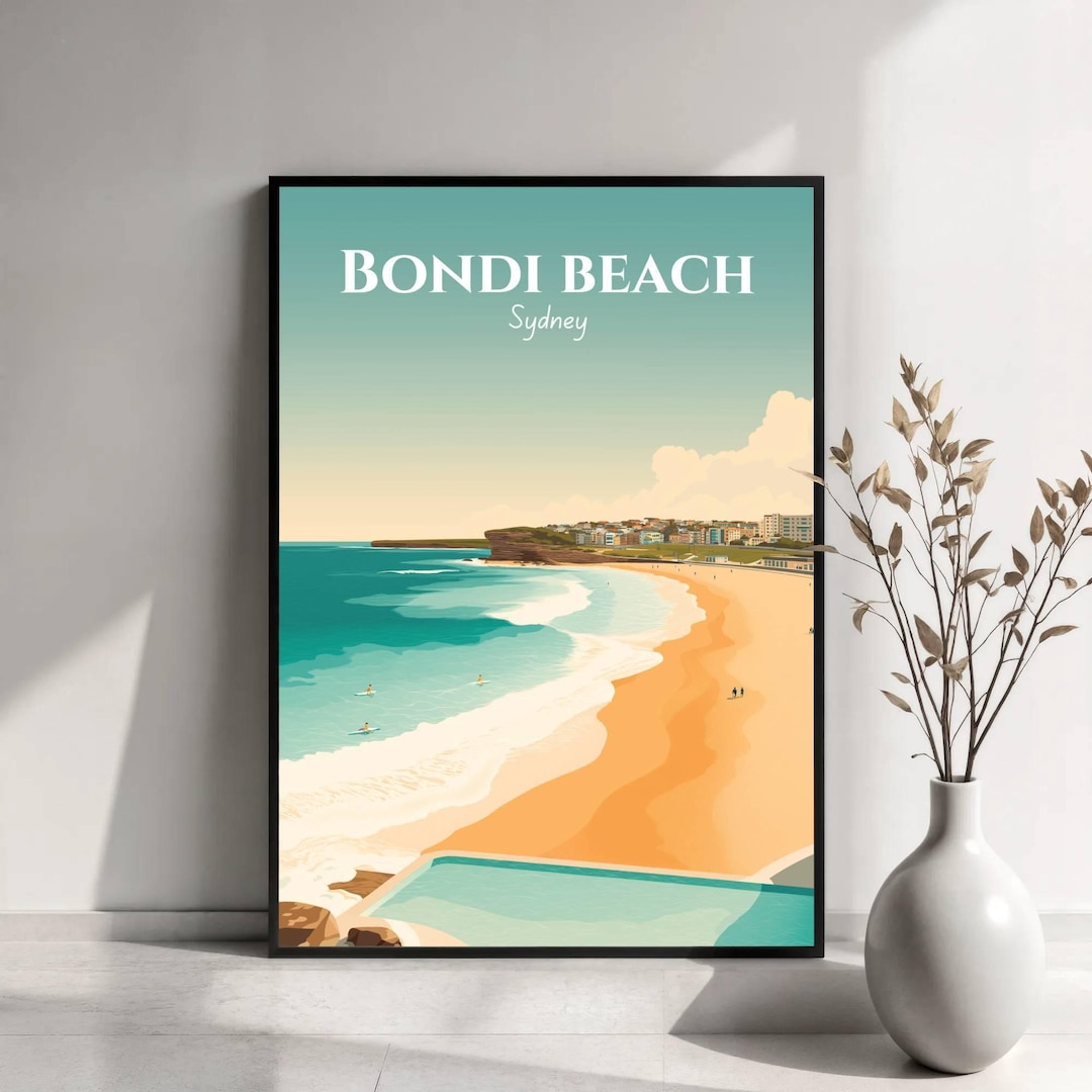 Bondi Beach Travel Poster | Bondi Australia Wall Art | Sydney Coastline ...