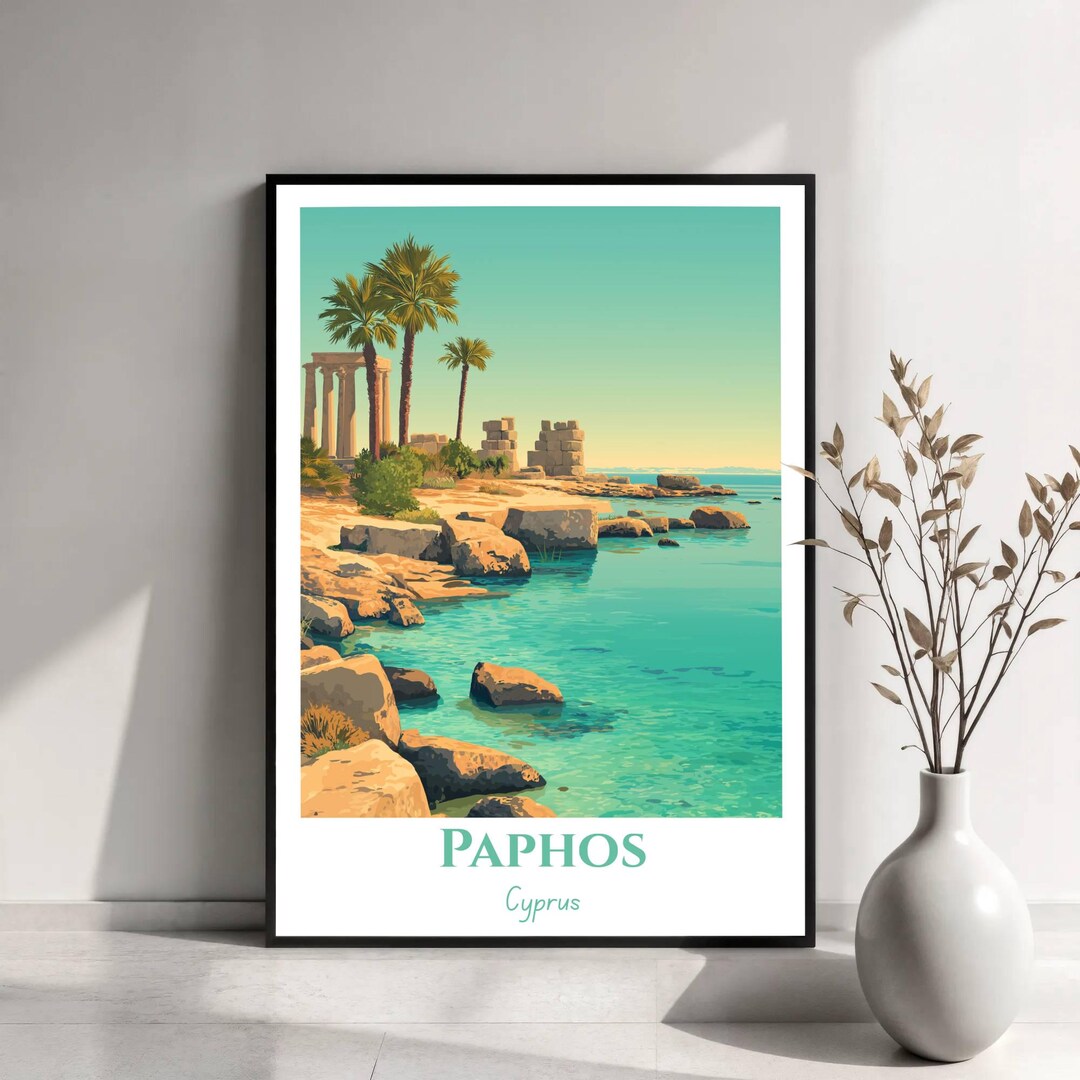Paphos Wall Art | Cyprus Travel Poster | Illustrated Paphos Landscape ...
