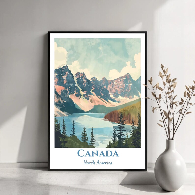 Canada Wall Art | North America Travel Poster | Illustrated Mountains ...