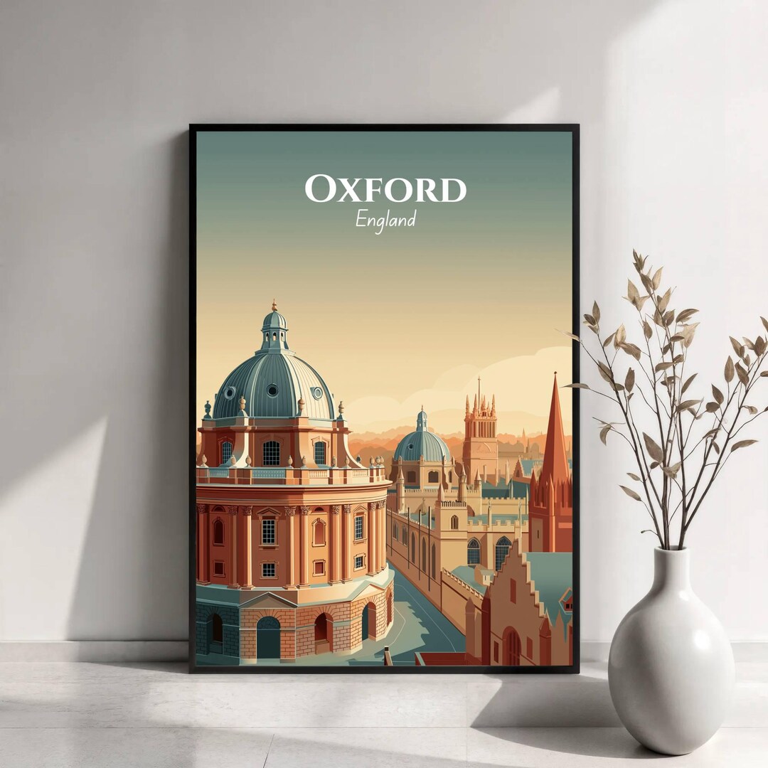 Oxford Wall Art | England Travel Poster | Illustrated Oxford Cityscape ...