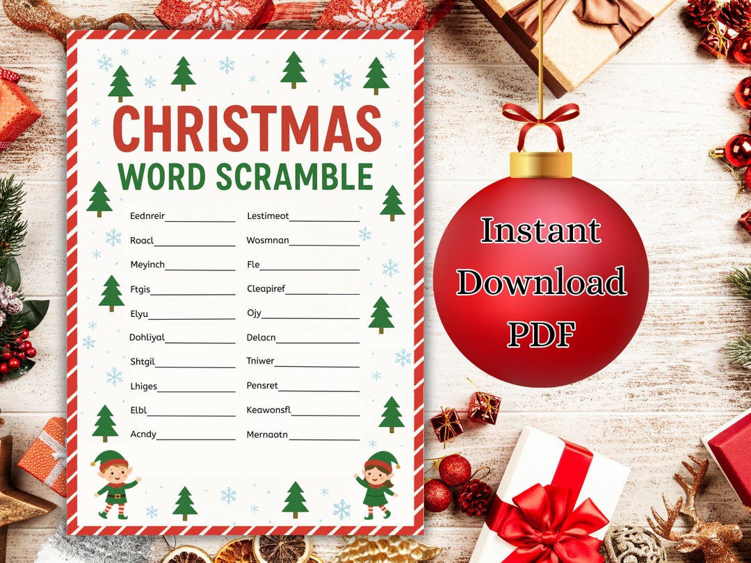 Christmas Word Scramble Game Printable Holiday Fun Party Game Christmas ...