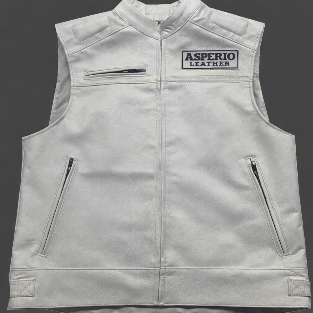 Men’s White Leather Motorcycle Vest | Handmade Biker Leather Vest ...