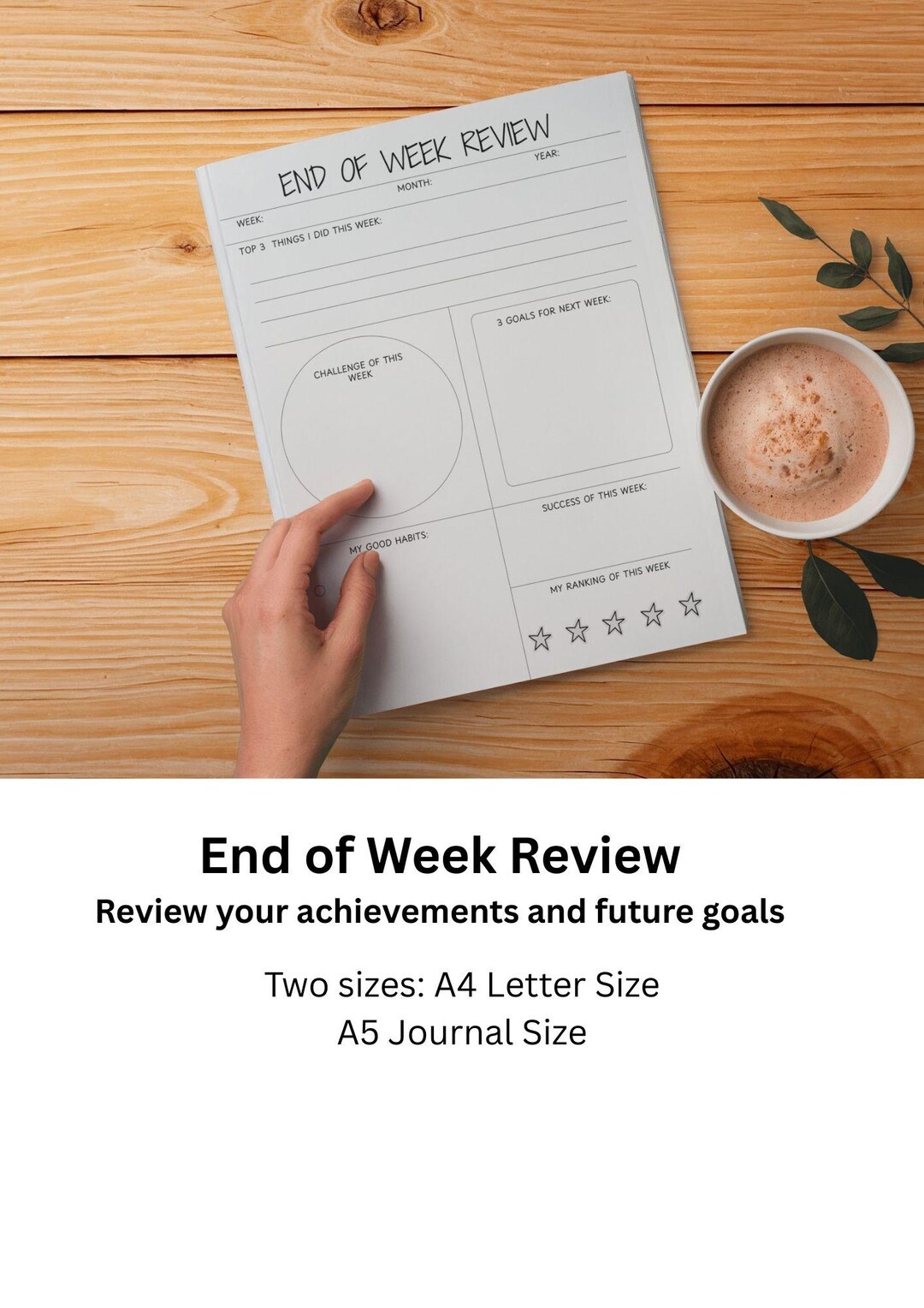 A4 Weekly Review Template – Productivity Journal Page, Goal Planning ...