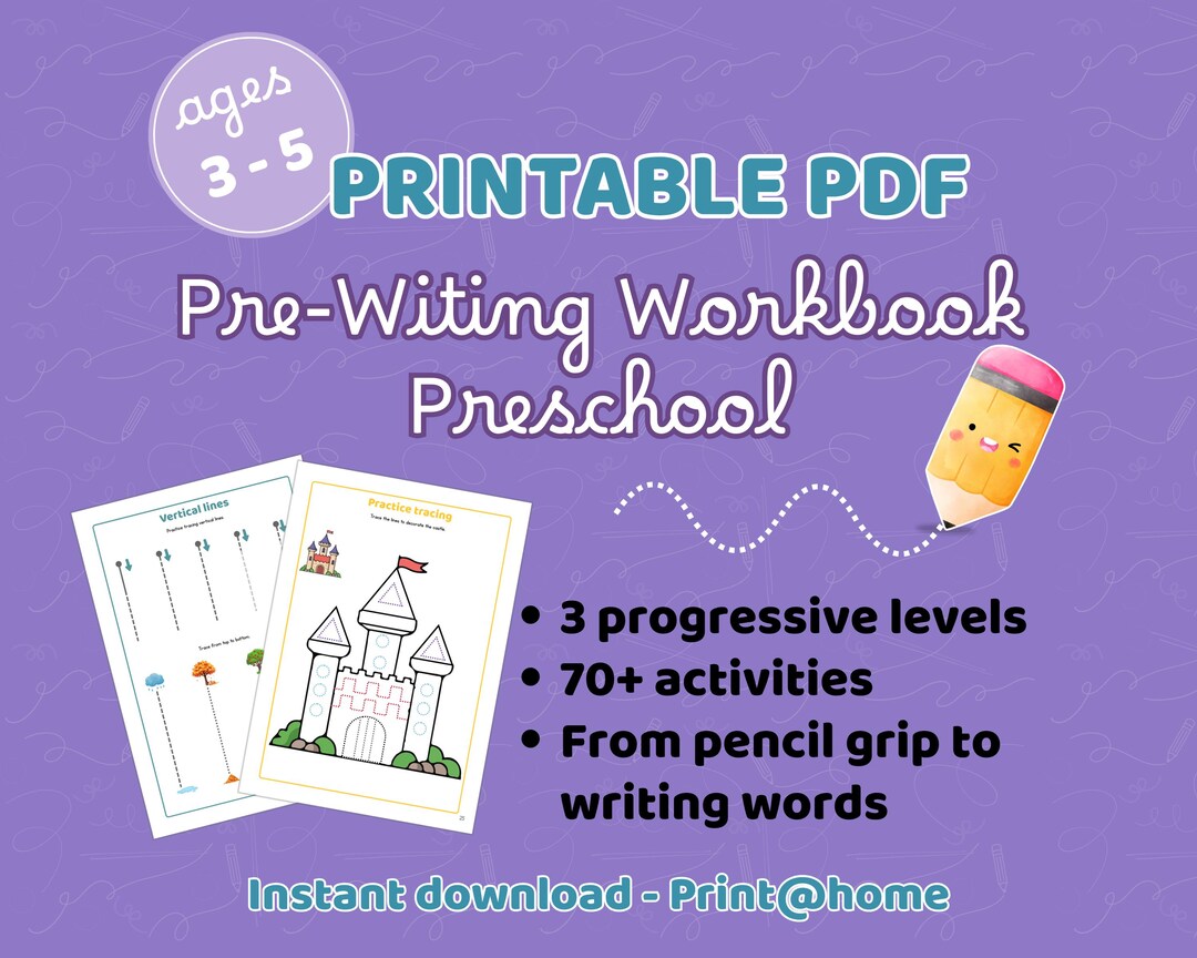 Preschool Handwriting Workbook Printable – Pre-writing Practice Ages 3 ...