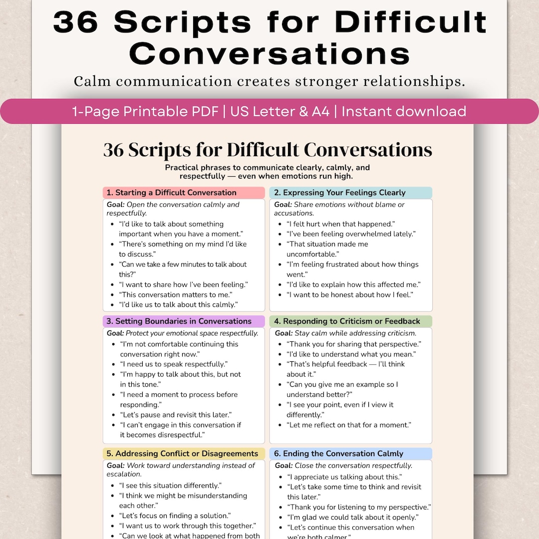 36 Scripts for Difficult Conversations, Boundary & Communication Cheat ...