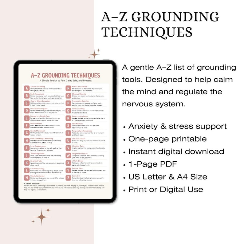 A–Z Grounding Techniques Printable, Anxiety Coping Skills, Mindfulness ...