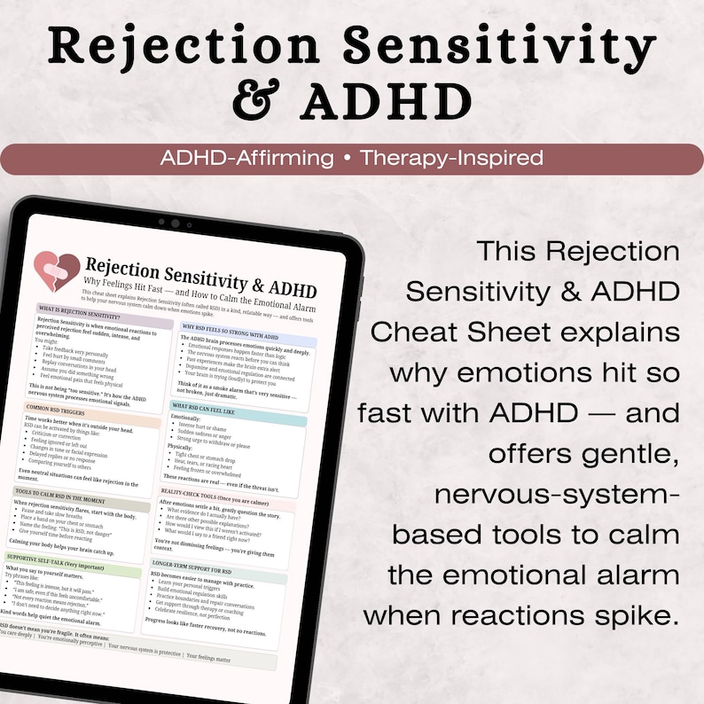 Rejection Sensitivity & ADHD Cheat Sheet, RSD Explained, Emotional ...