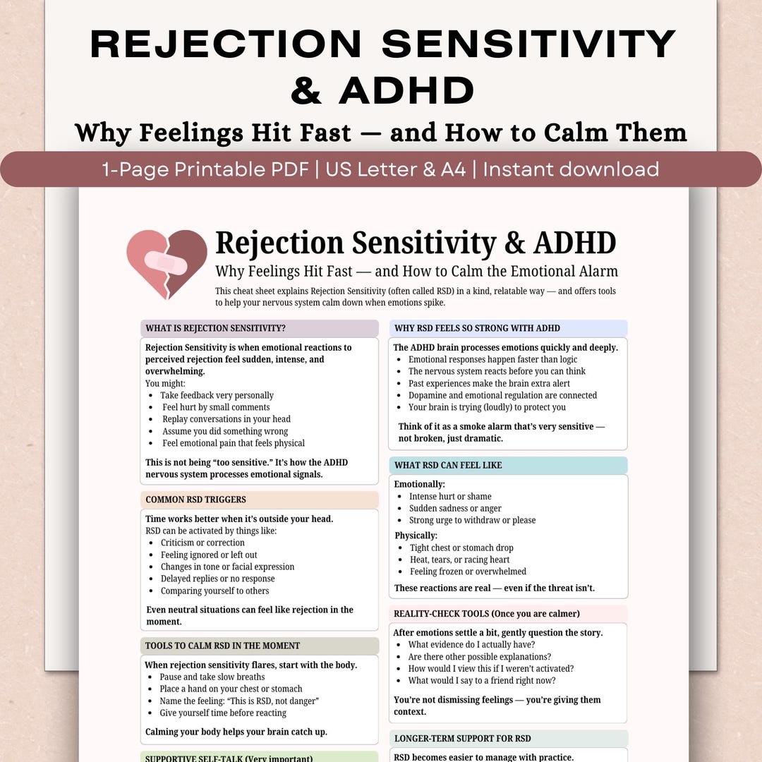 Rejection Sensitivity & ADHD Cheat Sheet, RSD Explained, Emotional ...