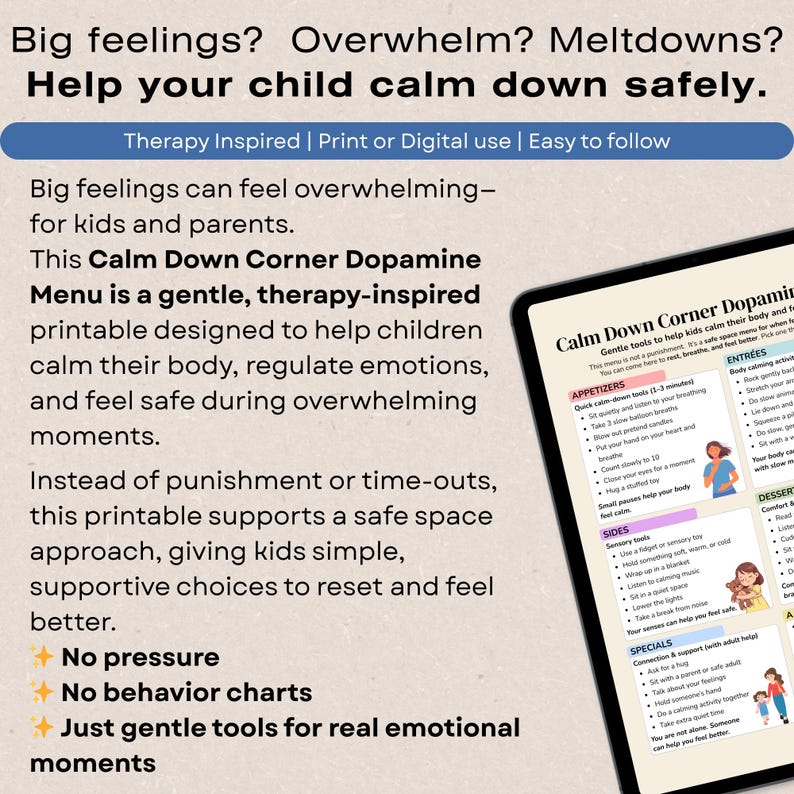 Calm Down Corner Dopamine Menu, Emotional Regulation Tool (digital ...