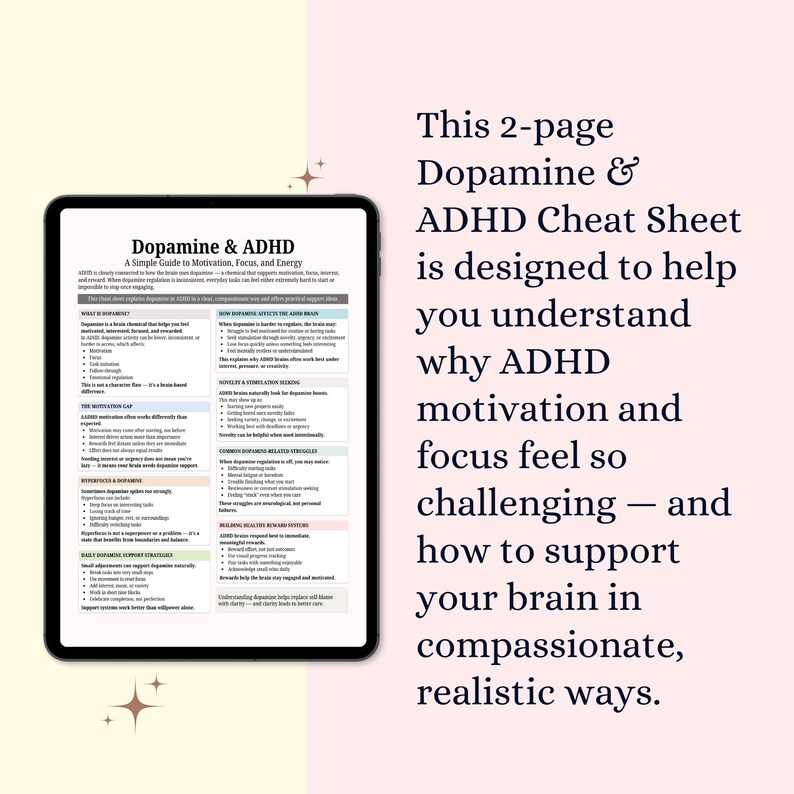 ADHD Dopamine Cheat Sheet, Coping Tips, Motivation & Focus Guide ...