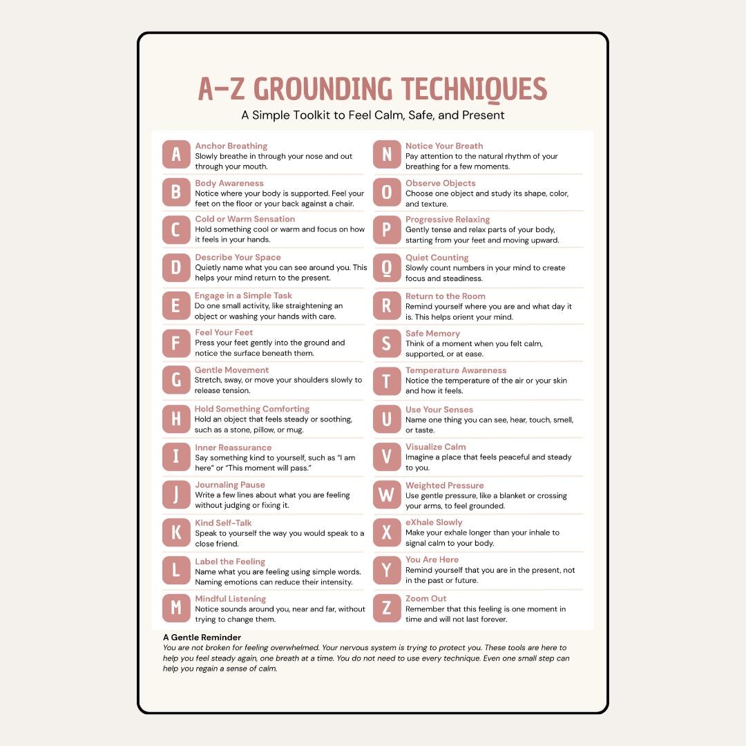A–Z Grounding Techniques Printable, Anxiety Coping Skills, Mindfulness ...