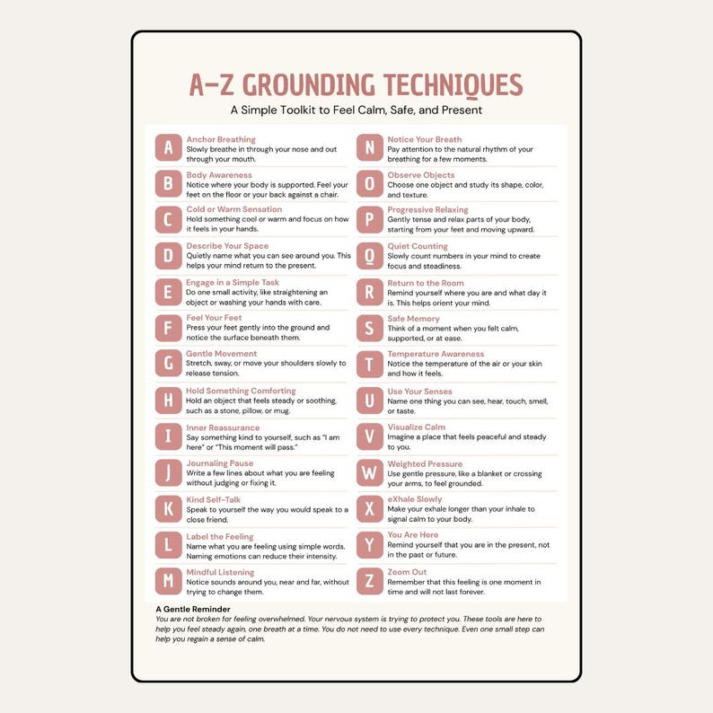 A–Z Grounding Techniques Printable, Anxiety Coping Skills, Mindfulness ...