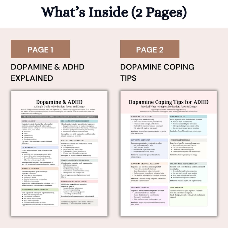 ADHD Dopamine Cheat Sheet, Coping Tips, Motivation & Focus Guide ...