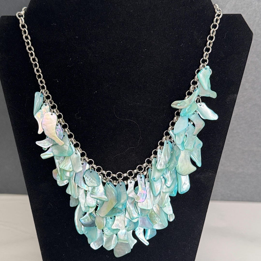 Vintage Abalone Shell Bib Necklace Boho Coastal 18” Silver-tone 18 ...