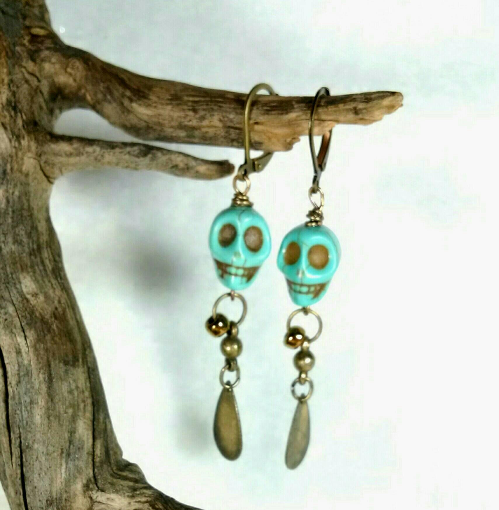 Skull Earrings Turquoise Skull Earrings Gothic Dangle | Etsy