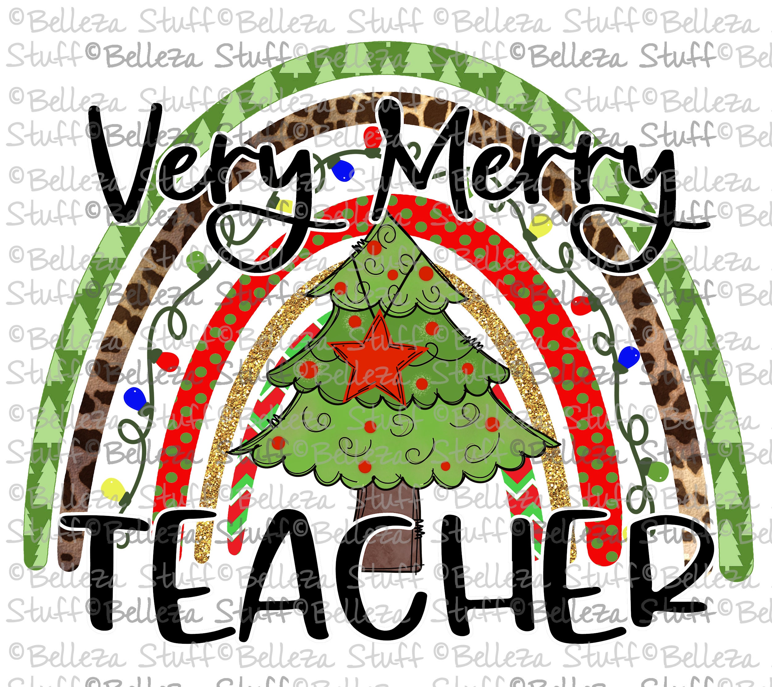 Very Merry Teacher Christmas Rainbow With Tree PNG File - Etsy