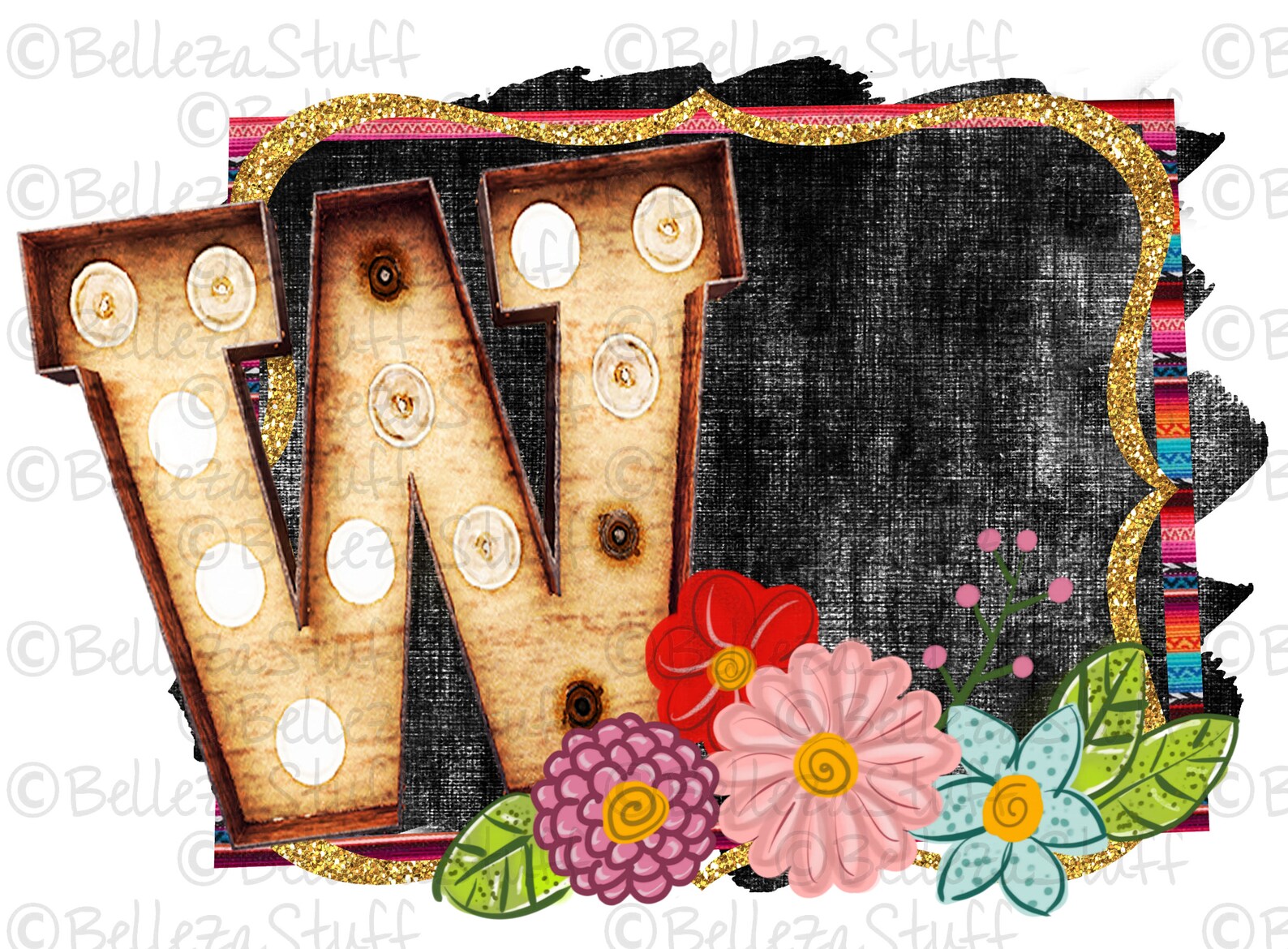 W Marquee Letter With Frame Add Your Text PNG File - Etsy